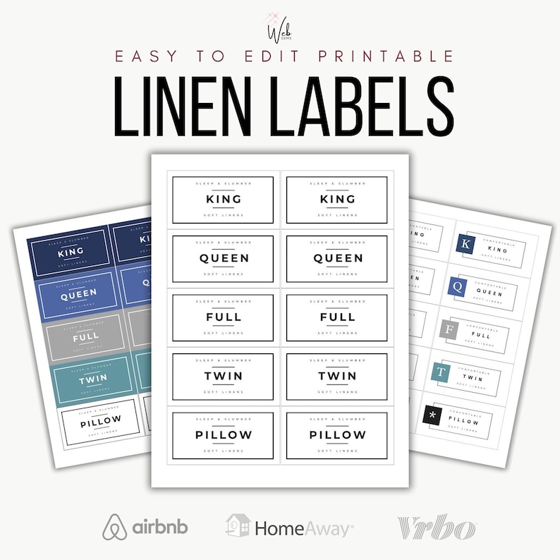 Printable Linen Labels: Bed Sheet Organizer for Airbnb (digital ...