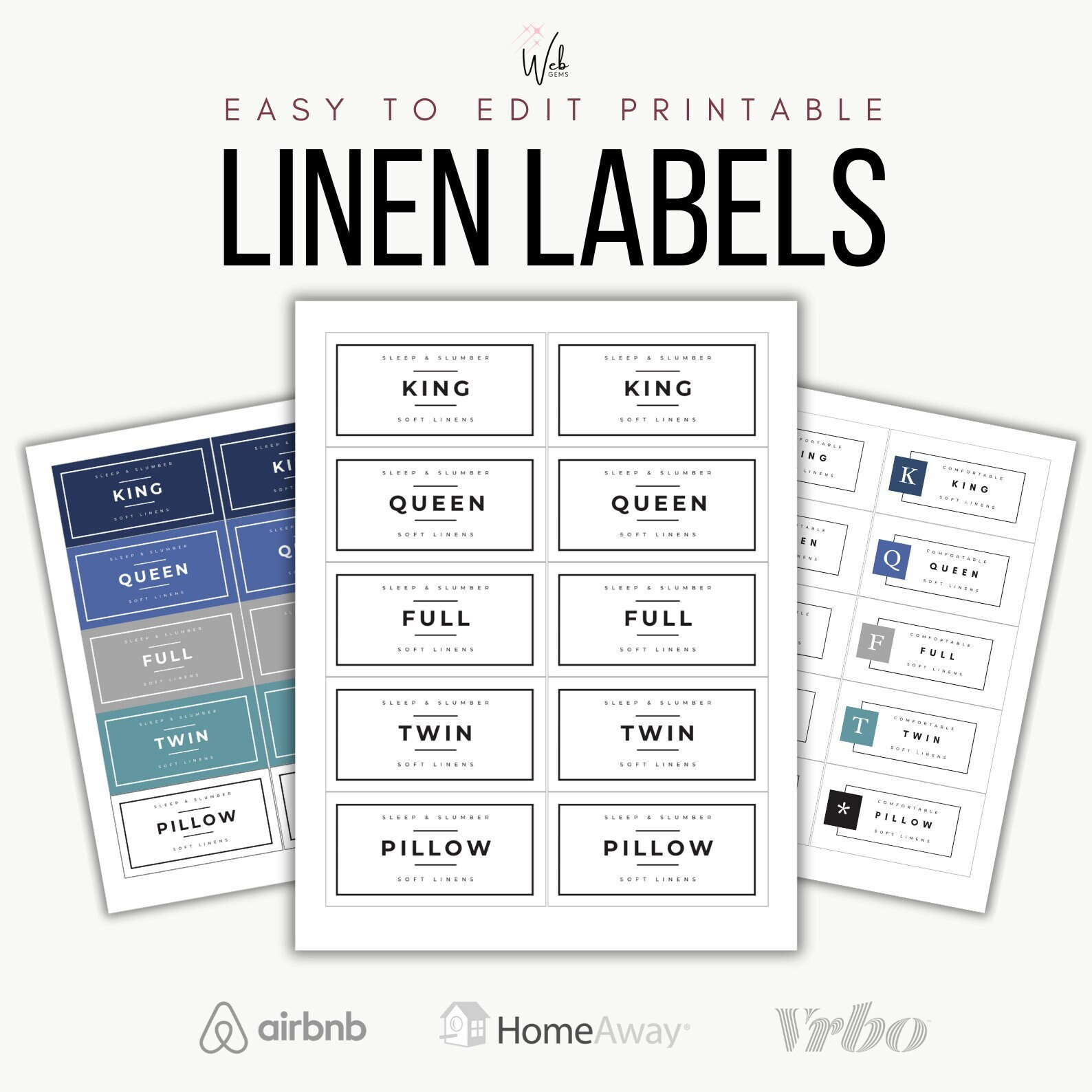 Printable Linen Labels: Bed Sheet Organizer for Airbnb (digital ...
