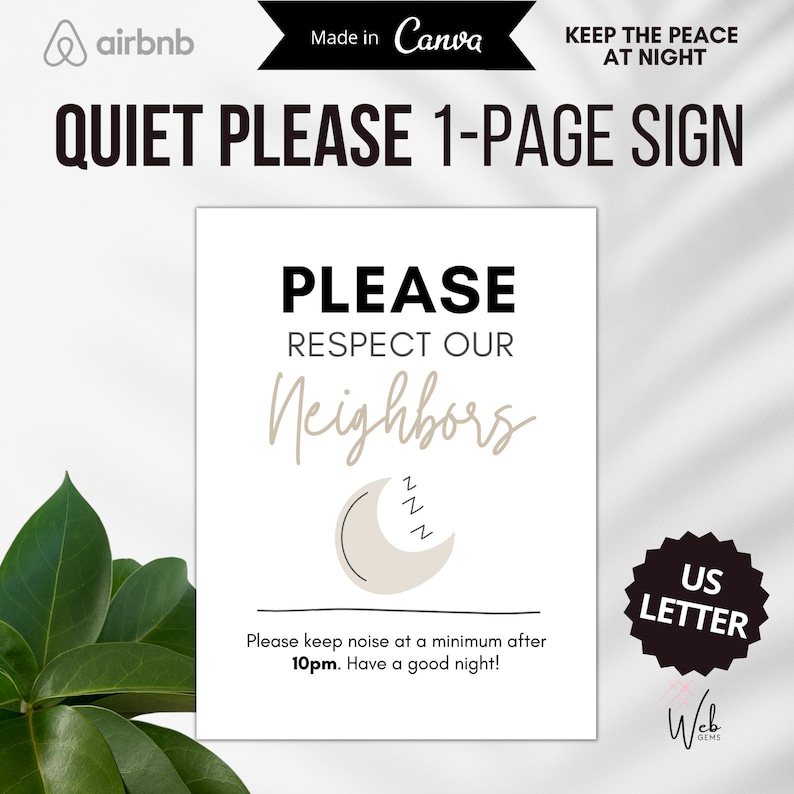 Airbnb Quiet Hours Sign: Respect Neighbors Printable (digital Download ...