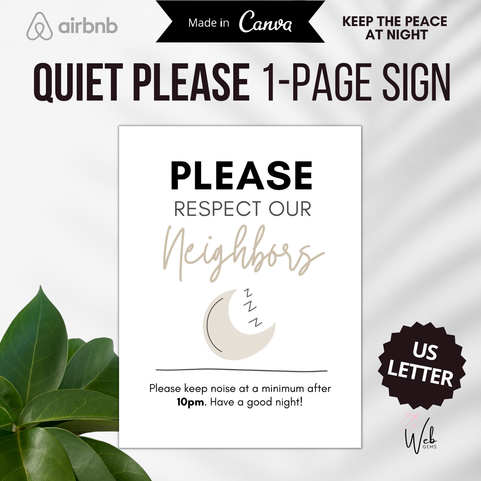 Quiet Hours Printable Sign, Airbnb Quiet Hours Sign, Airbnb No Noise ...
