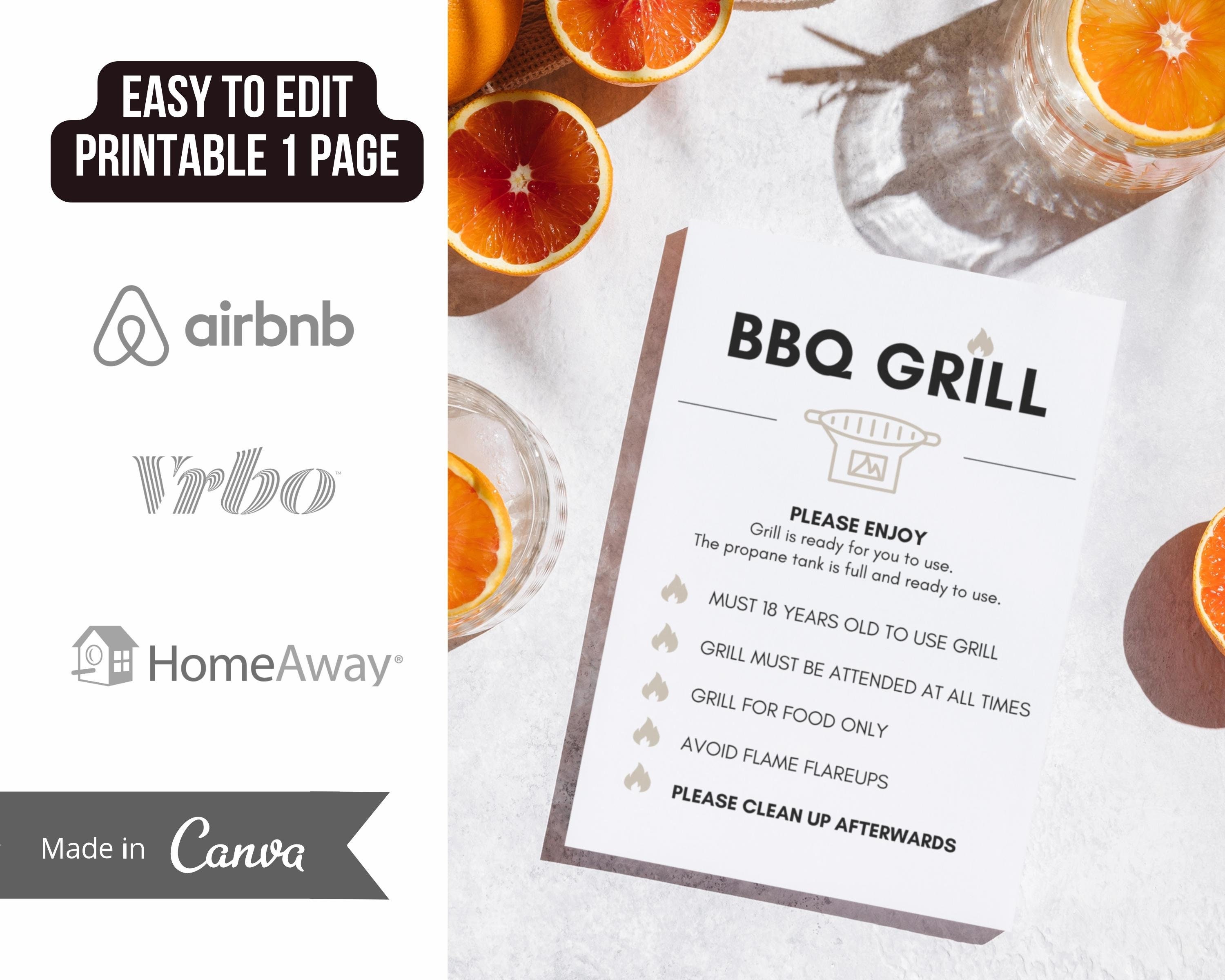 Airbnb BBQ Grill Rules Sign: Vacation Rental Template (digital Download ...