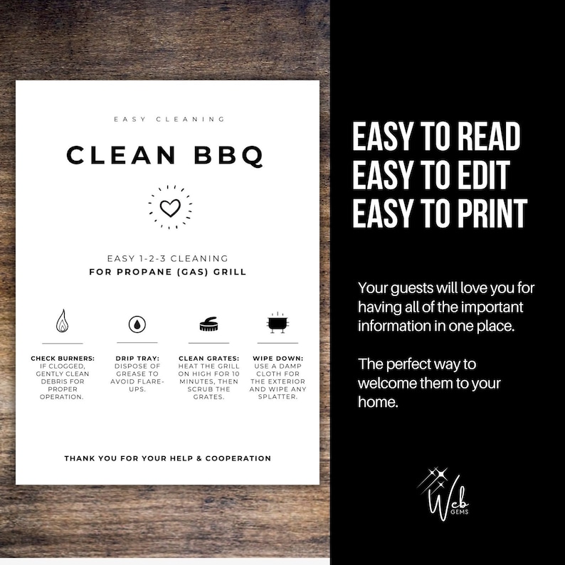 Airbnb BBQ Grill Cleaning Checklist Sign (digital Download) - Etsy