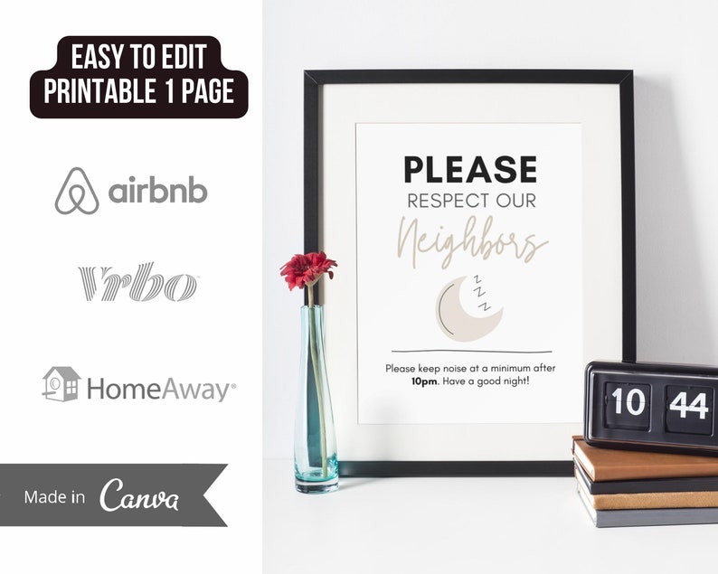 Airbnb Quiet Hours Sign: Respect Neighbors Printable (digital Download ...