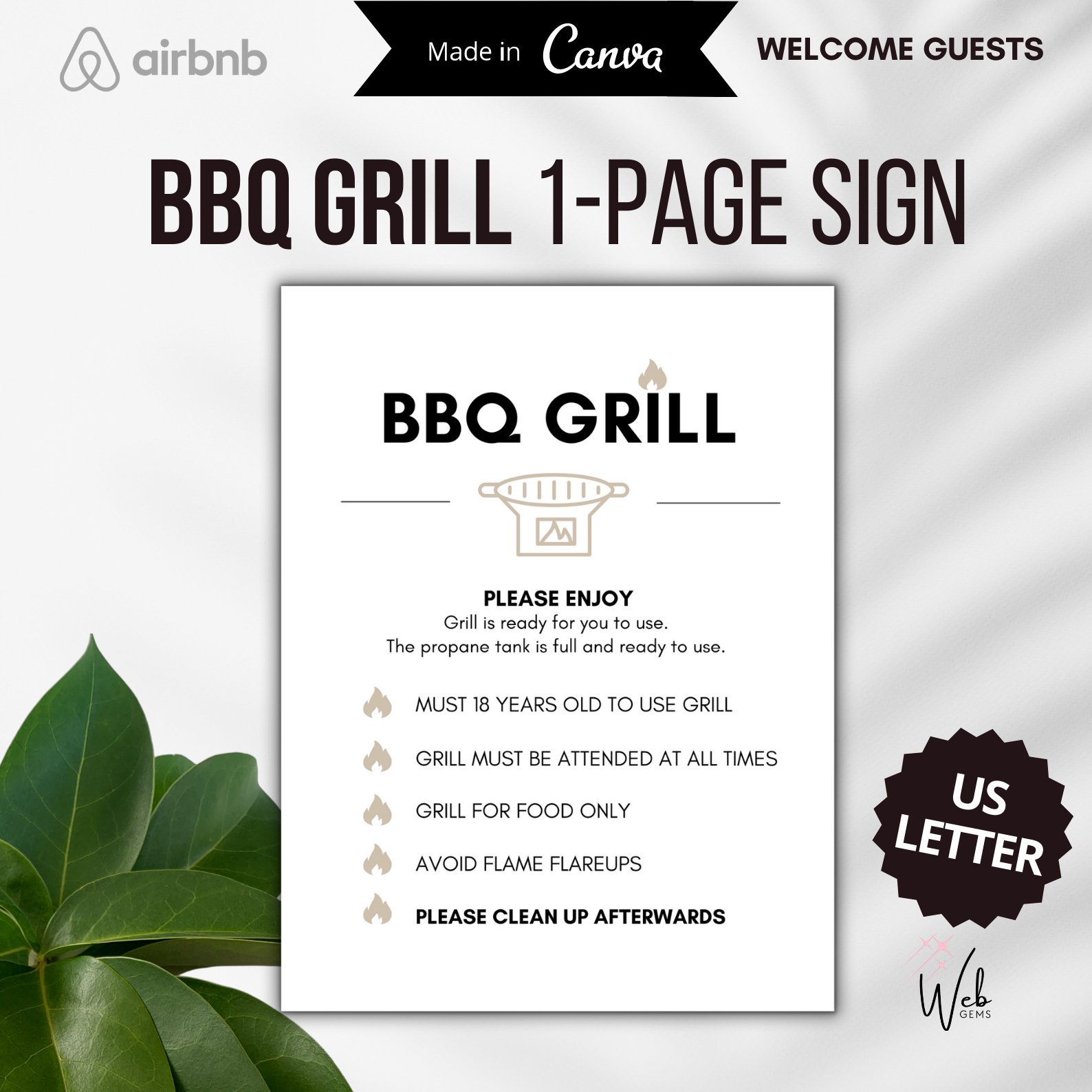 Airbnb BBQ Grill Rules Sign: Vacation Rental Template (digital Download ...