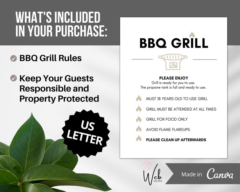 Airbnb BBQ Grill Rules Sign: Vacation Rental Template (digital Download ...