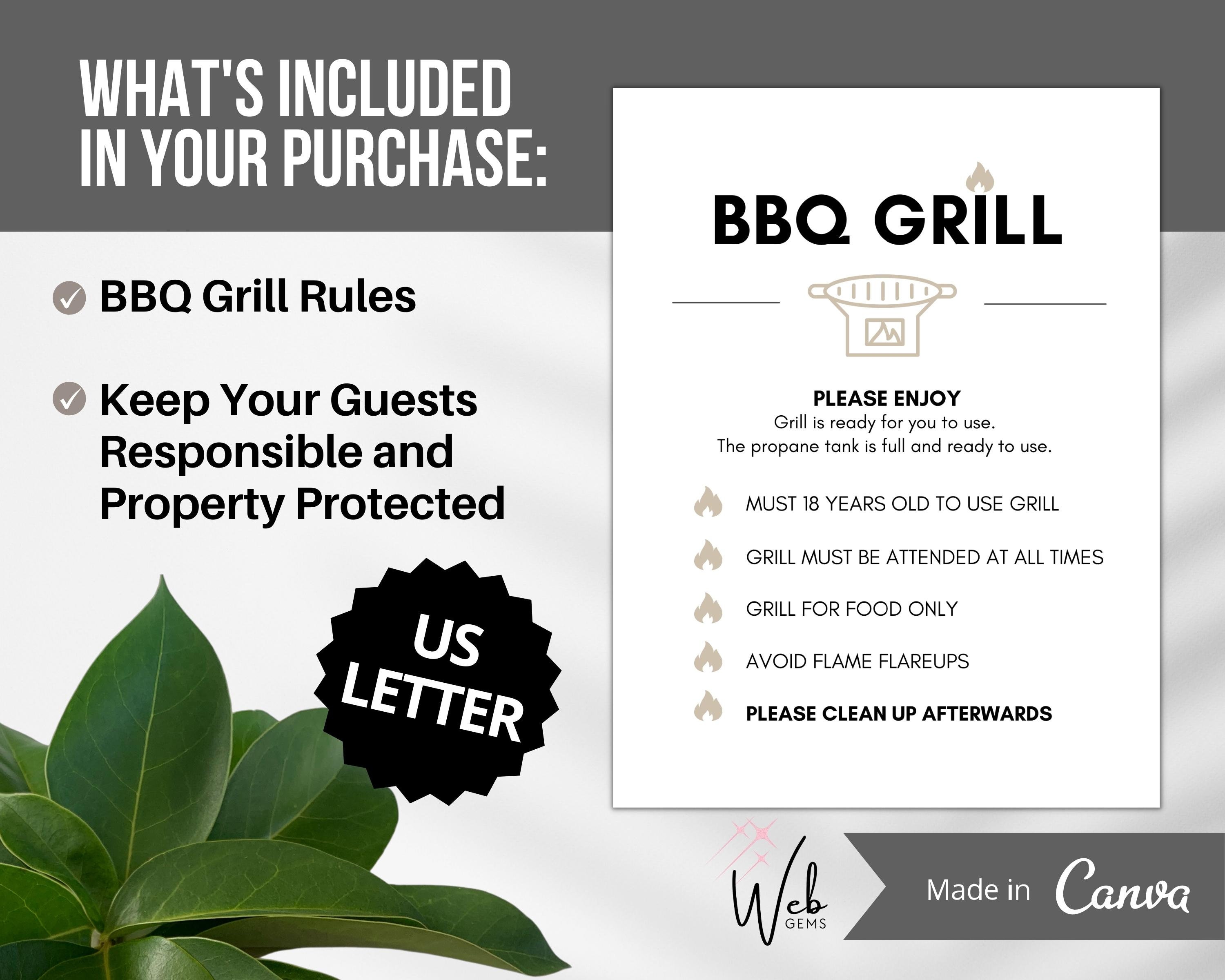 Airbnb BBQ Grill Rules Sign: Vacation Rental Template (digital Download ...