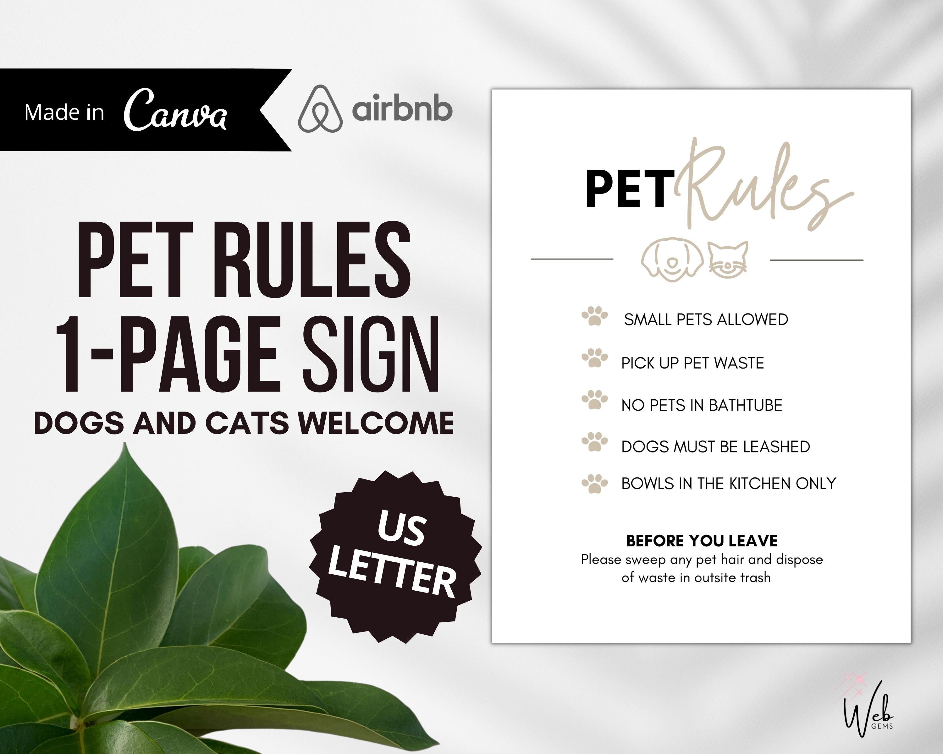 Airbnb Pet Sign, Pet Rules Sign, Airbnb Pet, Airbnb Printable, Dog Sign ...