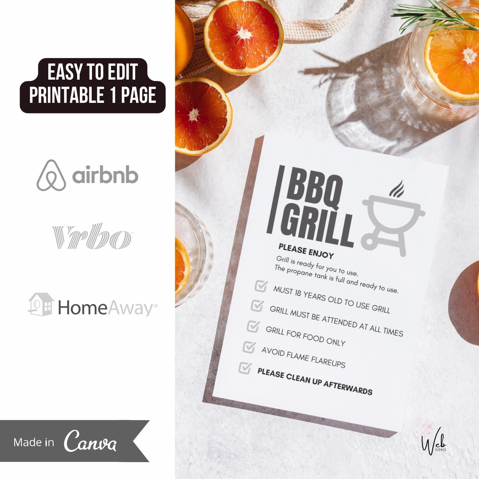 Airbnb BBQ Grill Rules Sign: Vacation Rental House Rules (digital ...