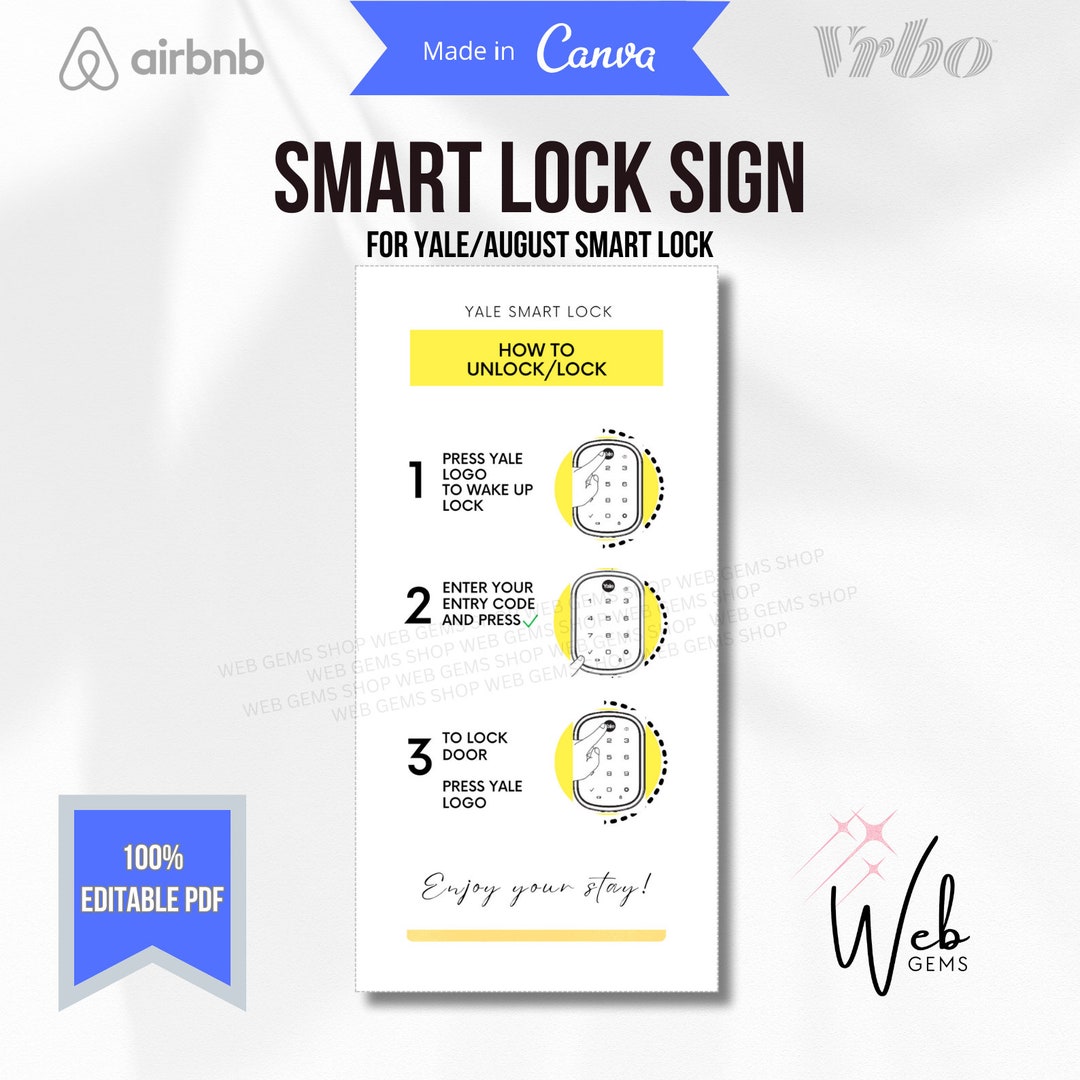 Yale/august Smart Lock Sign: Airbnb/vrbo Printable (digital Download ...