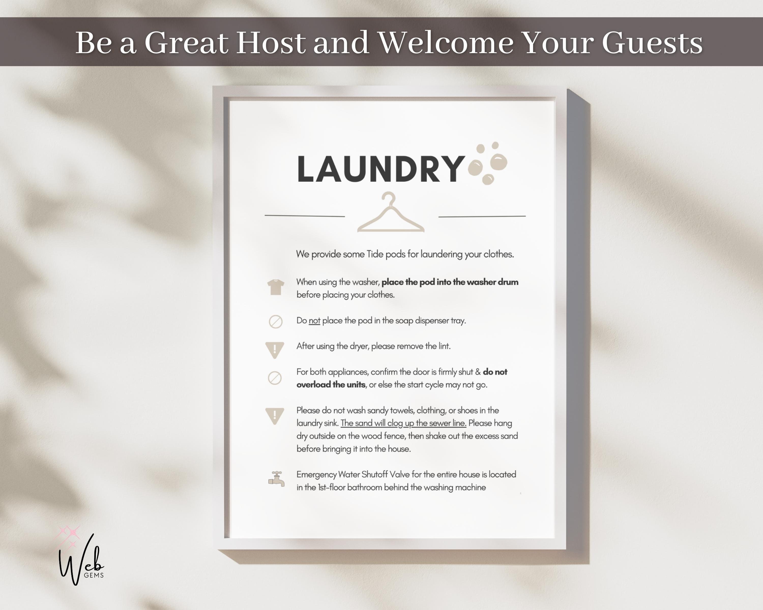 Airbnb Laundry Rules Sign, Laundry Room Sign, Laundry Guide, Airbnb ...
