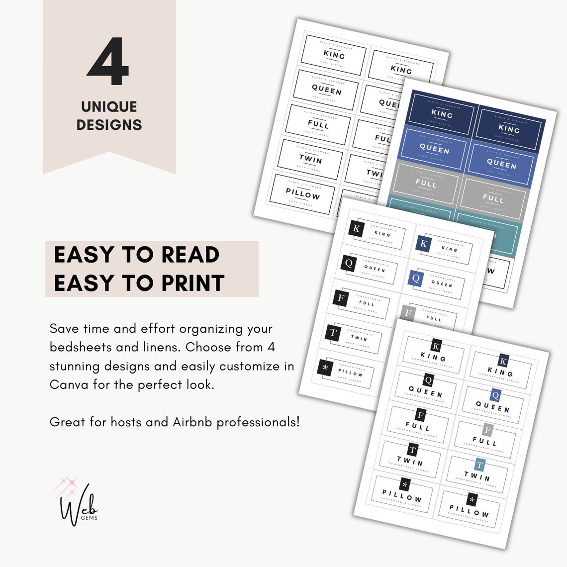 Printable Linen Labels: Bed Sheet Organizer for Airbnb (digital ...