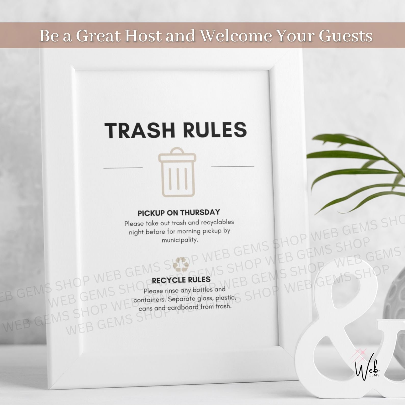 Airbnb Trash Sign, Trash Day Reminder, Garbage Day, Airbnb Sign, House ...