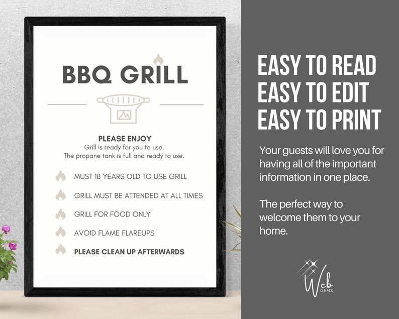 Airbnb BBQ Grill Rules Sign: Vacation Rental Template (digital Download ...