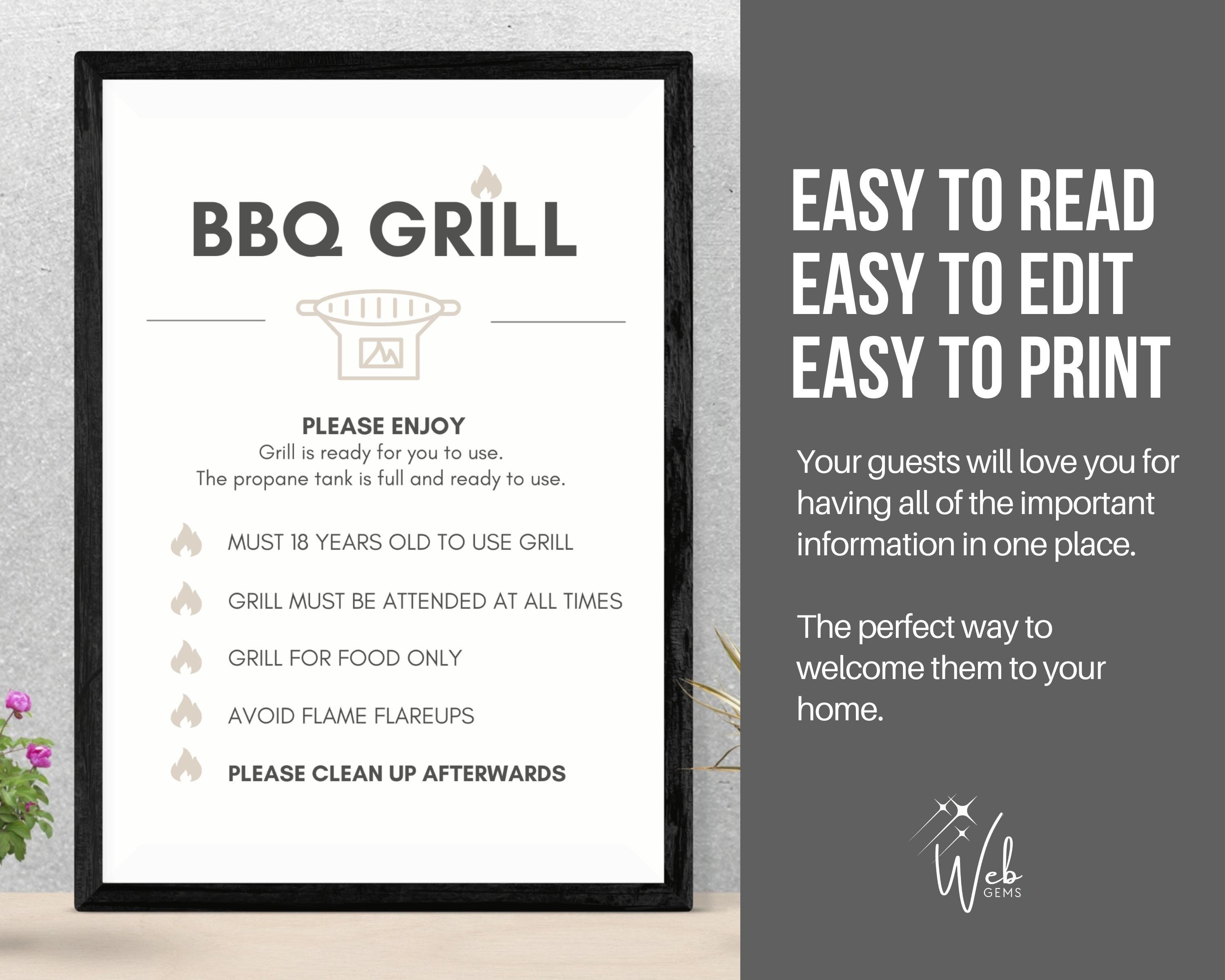 Airbnb Grill, Airbnb BBQ Sign, Backyard Sign, Grill Sign, Editable ...