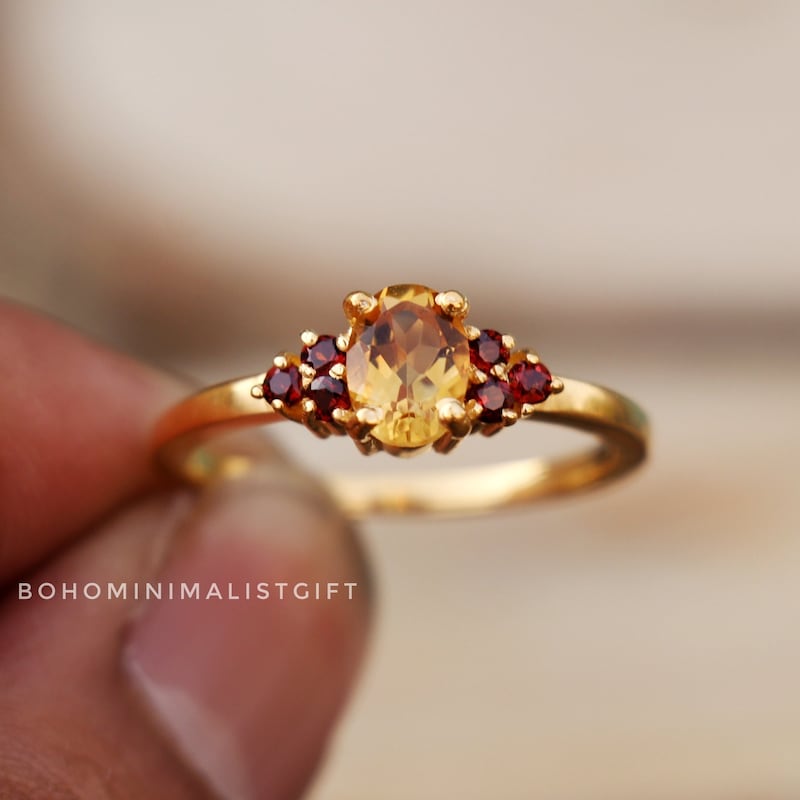 Garnet Ruby Citrine Ring - Etsy UK