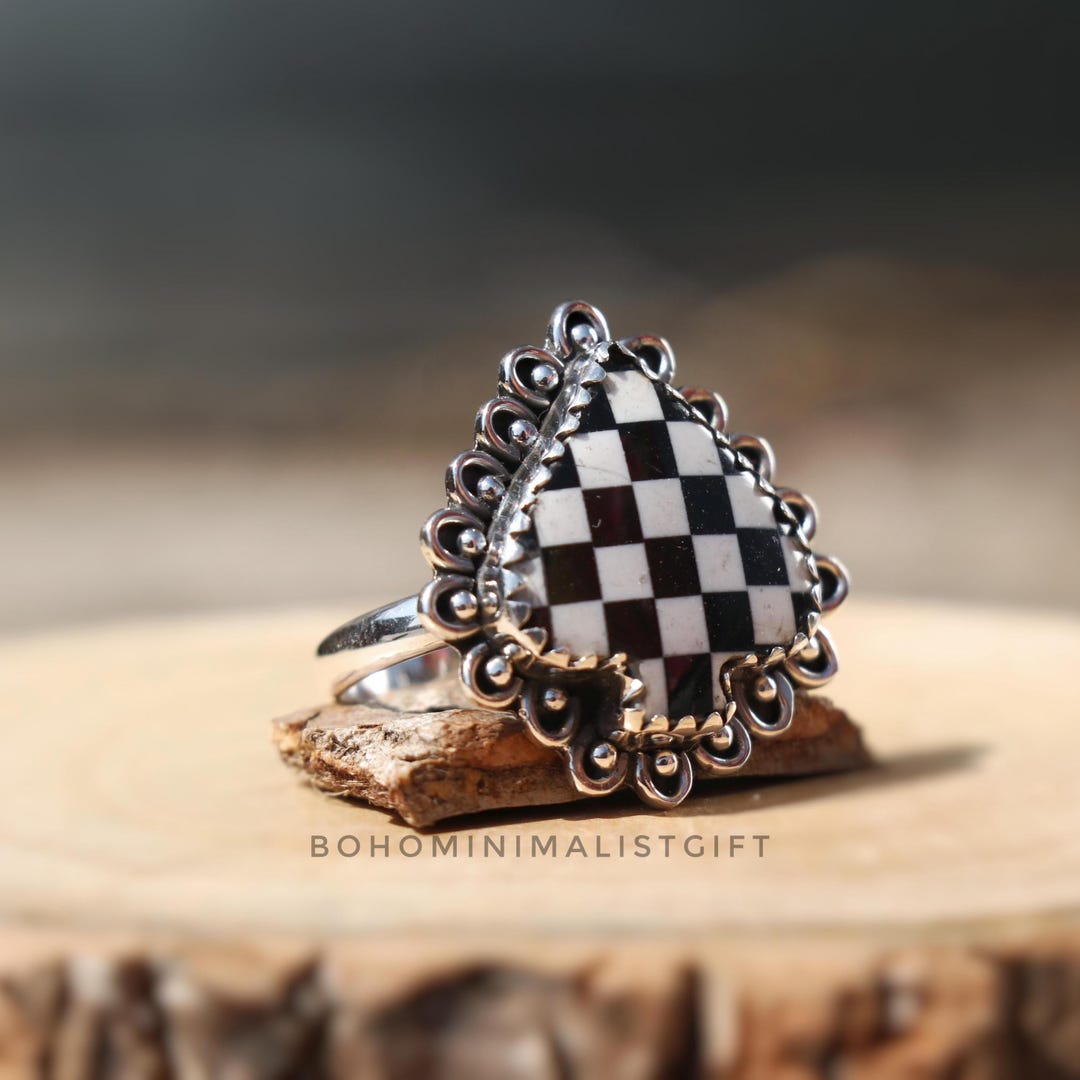 Unique Turquoise Checkered Ring , 925 Sterling Silver Ring, Handmade ...