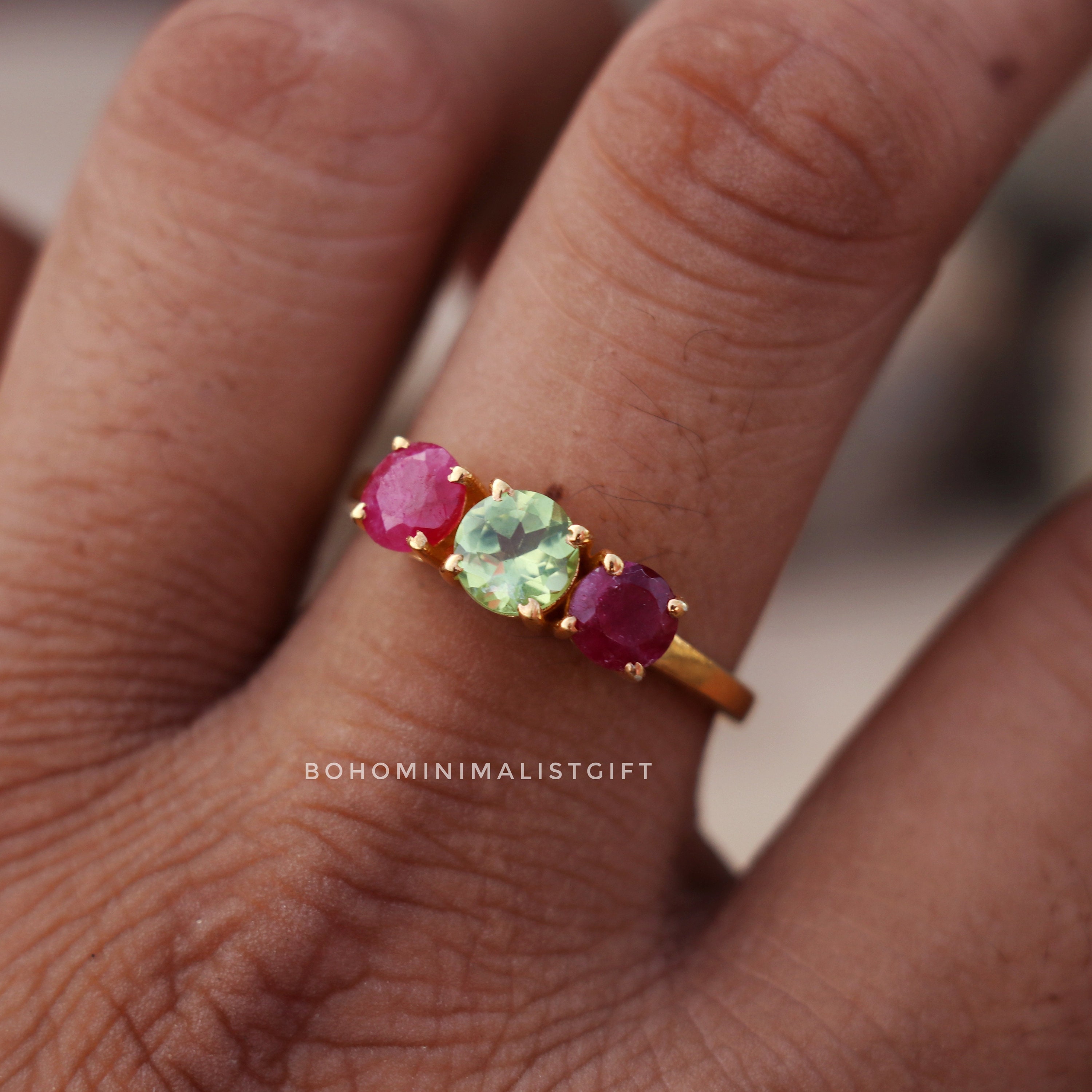 Ruby & Peridot Ring: 18k Gold Plated Sterling Silver Multi Gemstone ...