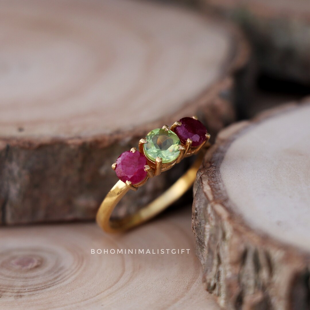 Ruby & Peridot Ring: 18k Gold Plated Sterling Silver Multi Gemstone ...