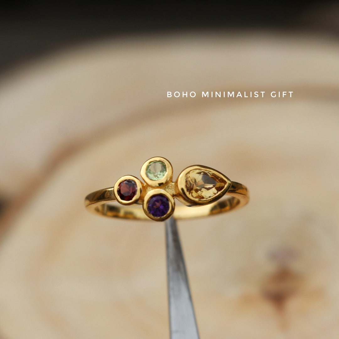 Gold Vermeil Gemstone Ring: Citrine, Amethyst, Garnet, Peridot - Etsy