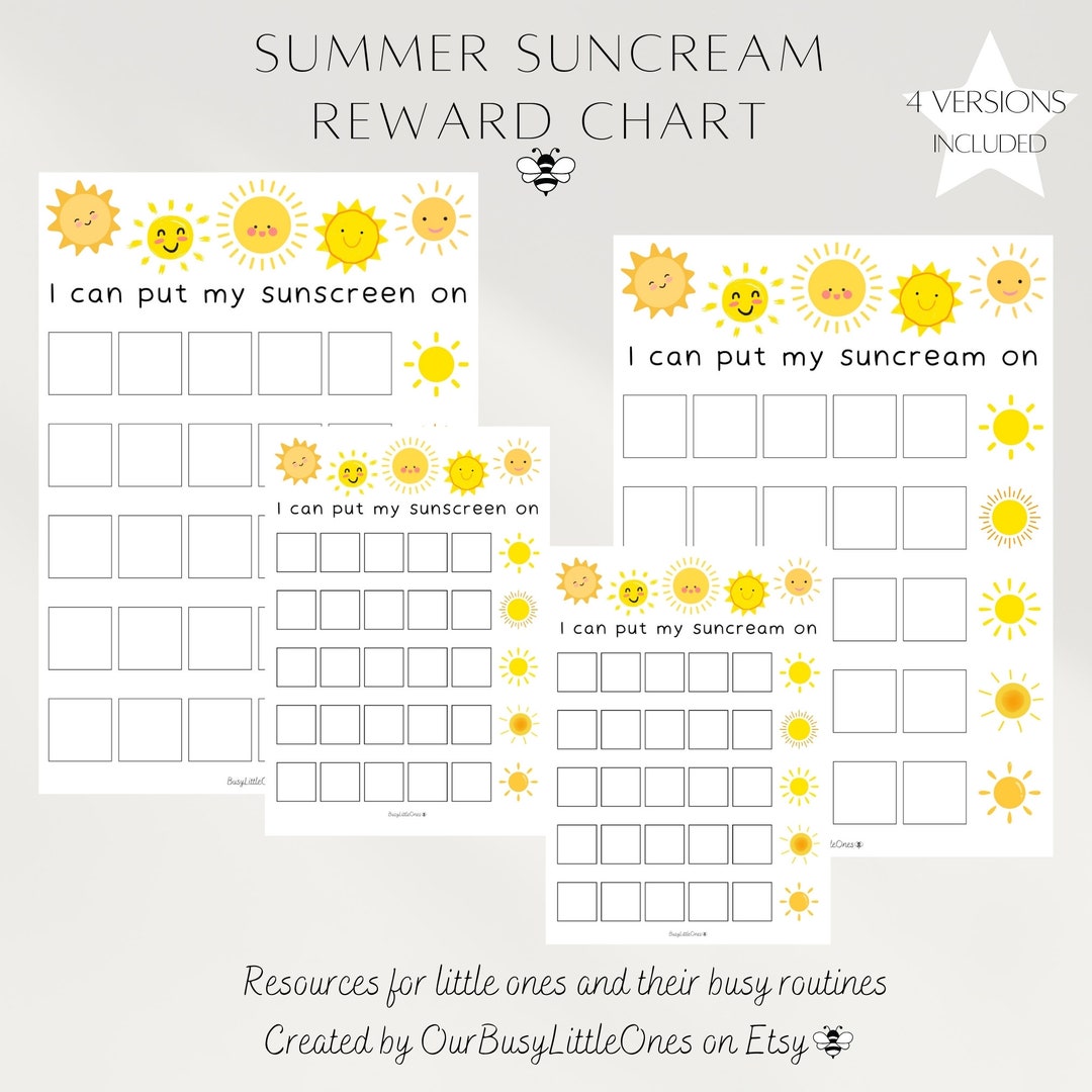Sunscreen Reward Chart, Suncream Reward Chart, Sticker Chart, Summer ...
