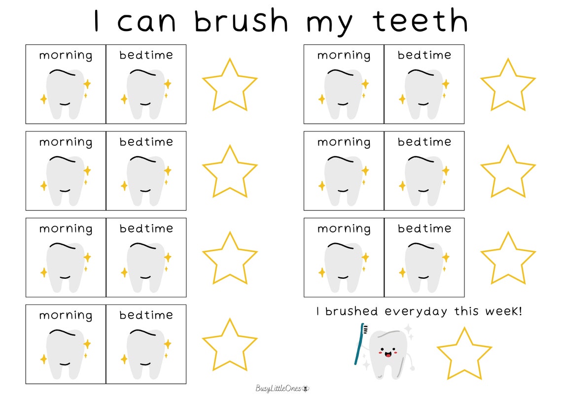 Tooth Brushing Reward Chart for Kids (digital Download) - Etsy