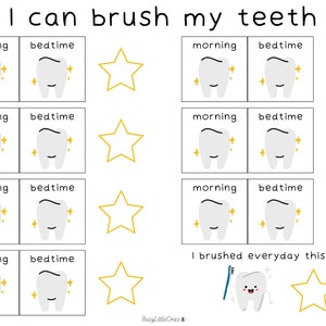 Tooth Brushing Reward Chart for Kids (digital Download) - Etsy