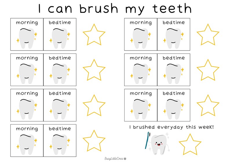 Tooth Brushing Reward Chart for Kids (digital Download) - Etsy
