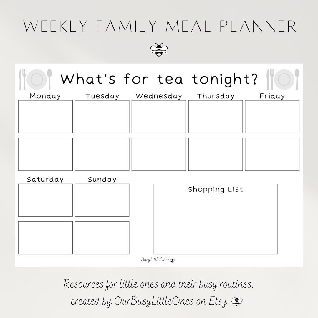Family Meal Planner Kids Meal Planner Tea Time Weekly Meal Planner ...