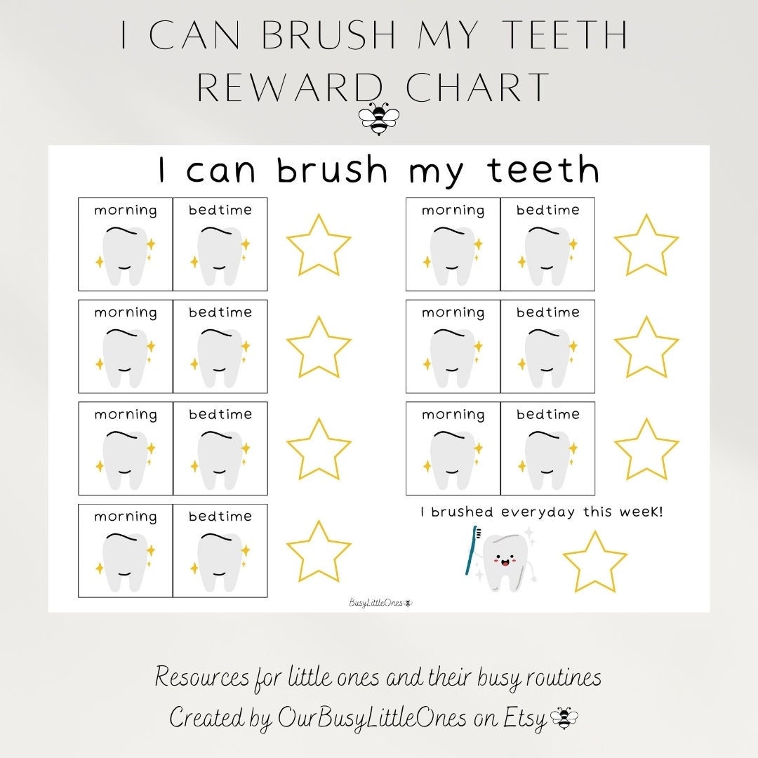 Tooth Brushing Reward Chart for Kids (digital Download) - Etsy