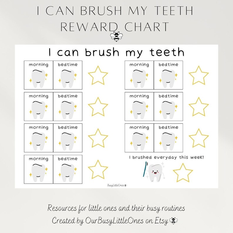 Tooth Brushing Reward Chart for Kids (digital Download) - Etsy