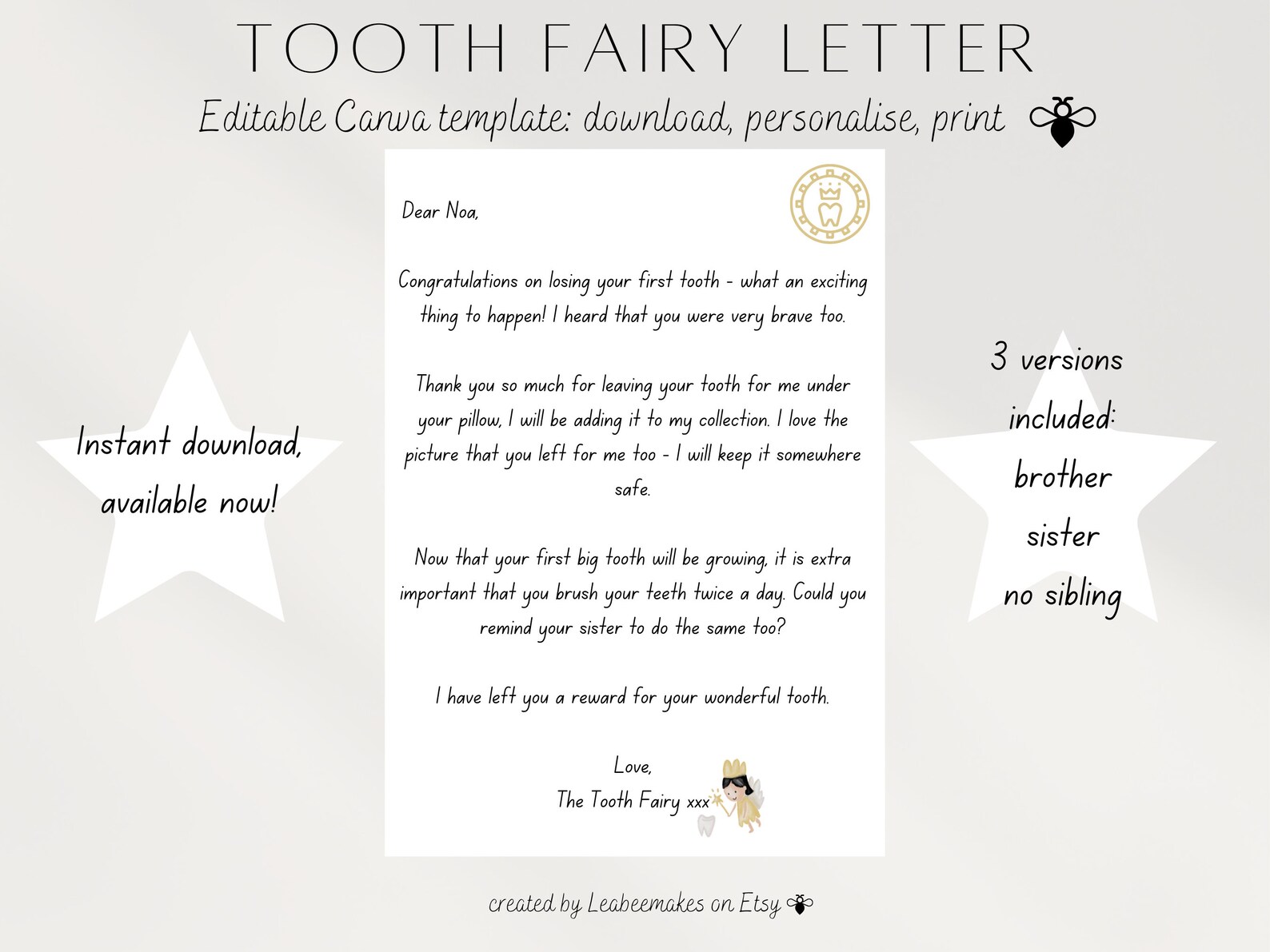 Tooth Fairy Letter | Editable Tooth Fairy Letter | Tooth Fairy Letter ...