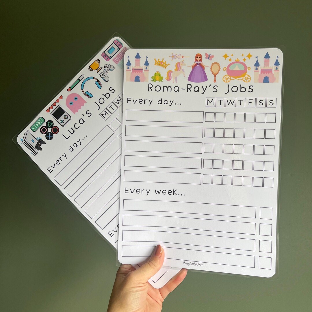 Wipe Clean Children's Chore Chart | Personalised Responsibility Tracker ...