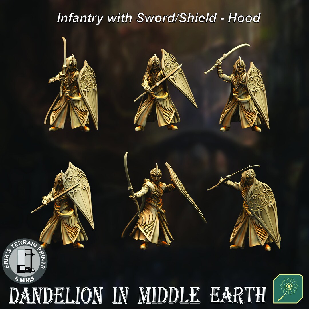Golden Elves Infantry With Sword,glaive/shield, Hood or No Hood Wood ...