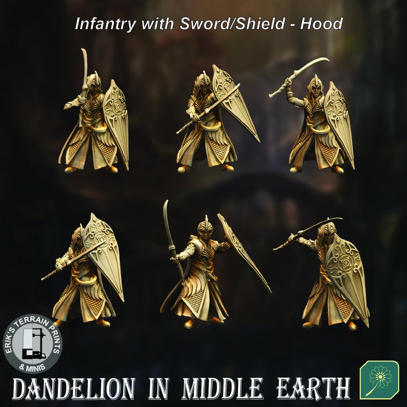 Golden Elves Infantry With Sword,glaive/shield, Hood or No Hood Wood ...