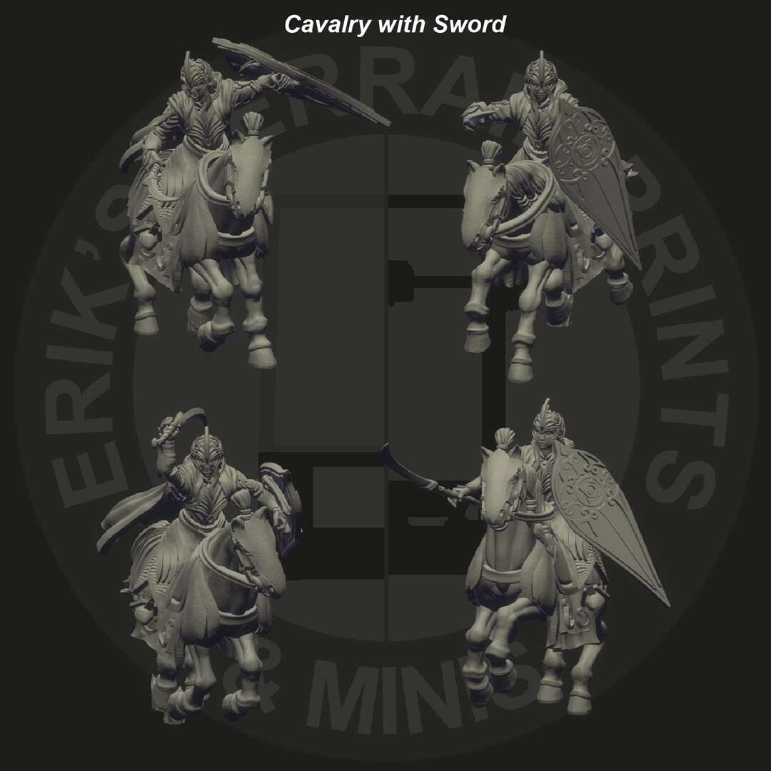 4 Golden Elves Cavalry With Sword and Shield Wood Elf Tabletop ...