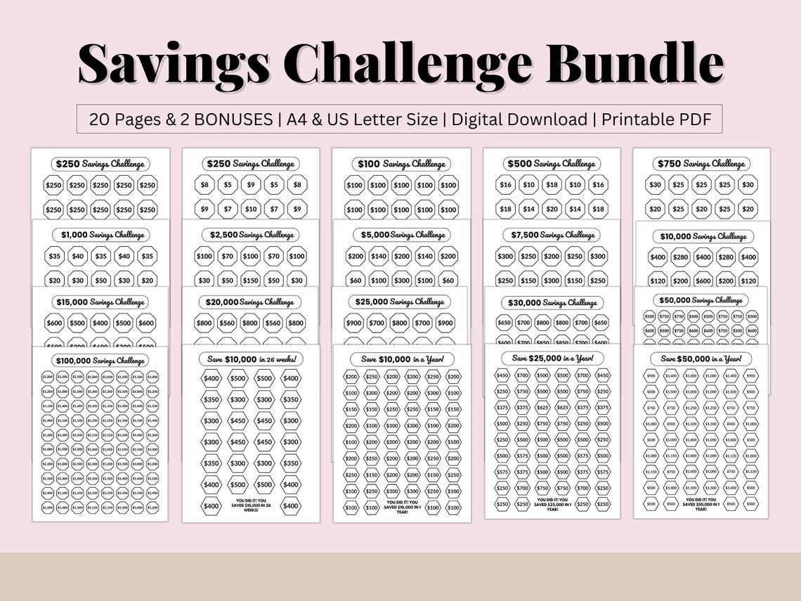 Savings Challenge Bundle, Money Saving Challenge, Savings Tracker ...