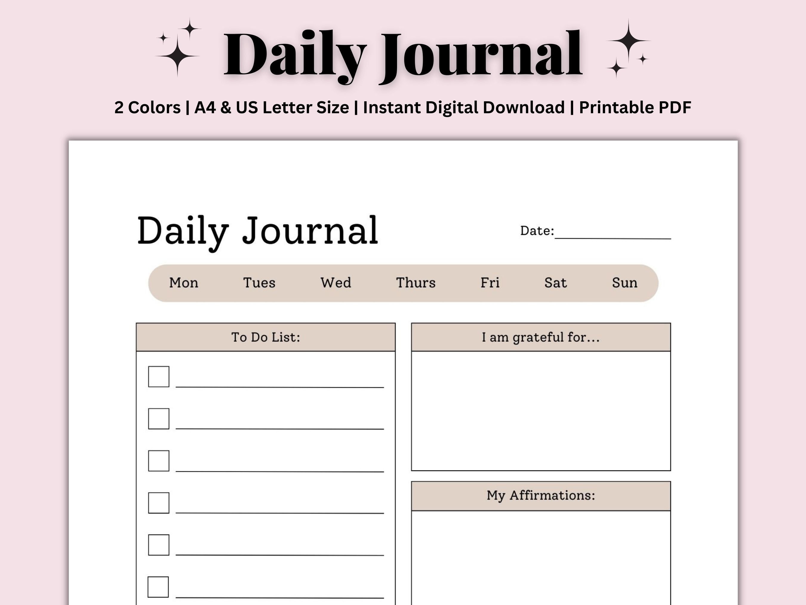Daily Journal Printable, Daily Journal Template, Daily Planner, to Do ...