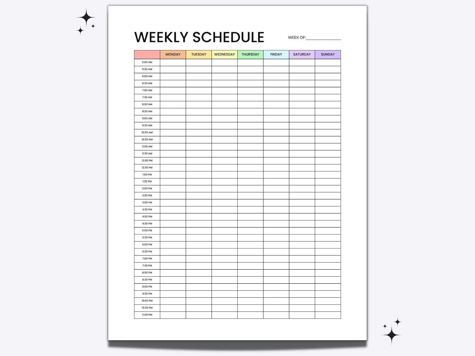 Weekly Schedule, Half Hour Weekly Planner, Hour by Hour Planner, Block ...