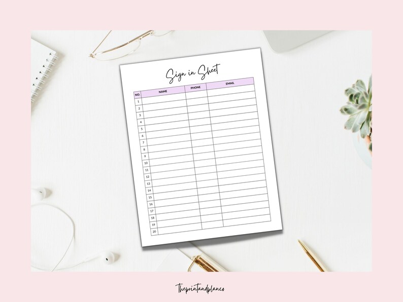 Sign in Sheet, Sign in Printable, Sign in Name, Minimal Sign in ...