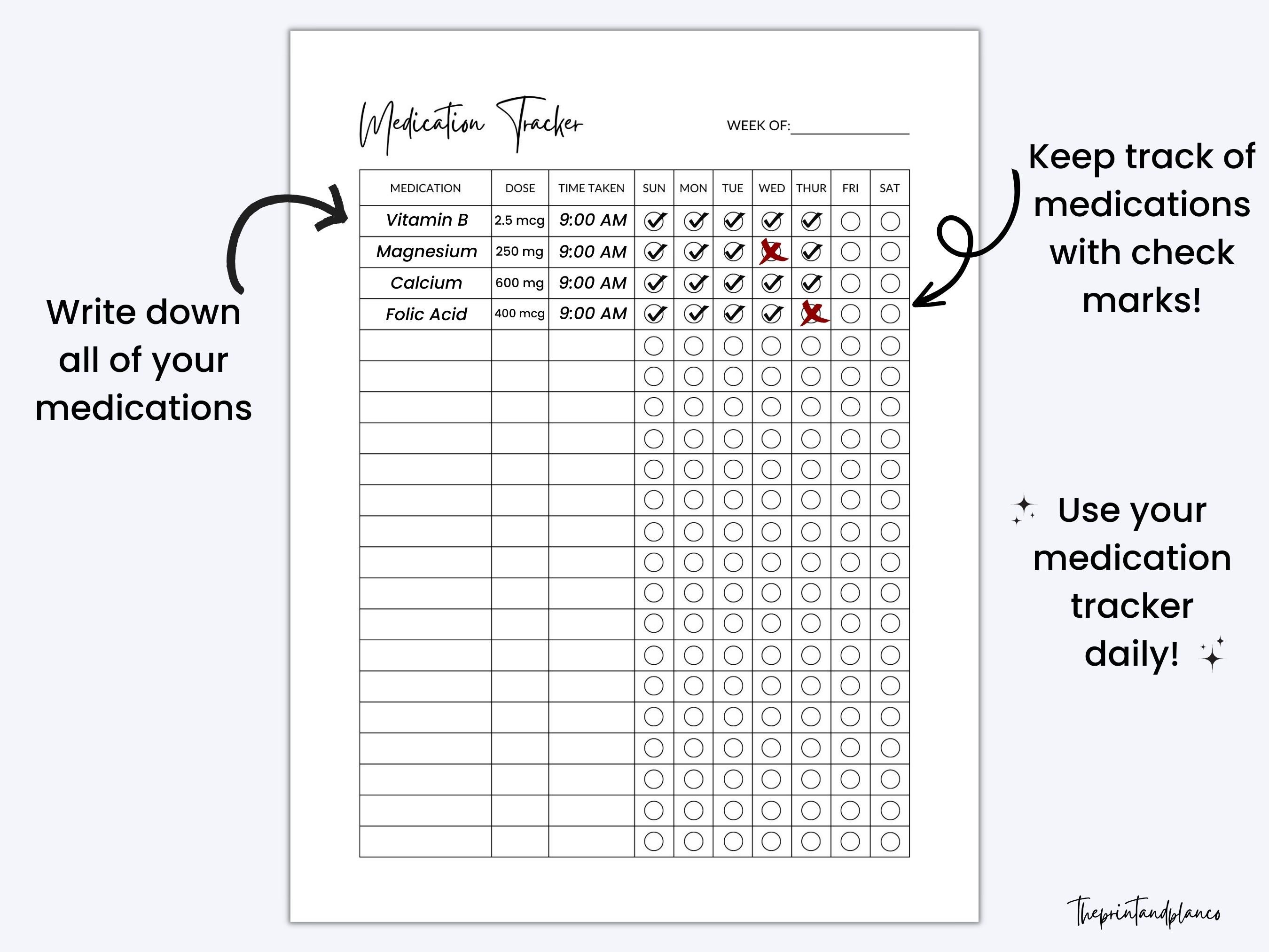 Medication Tracker, Medication Tracker Printable, Vitamin Supplement ...