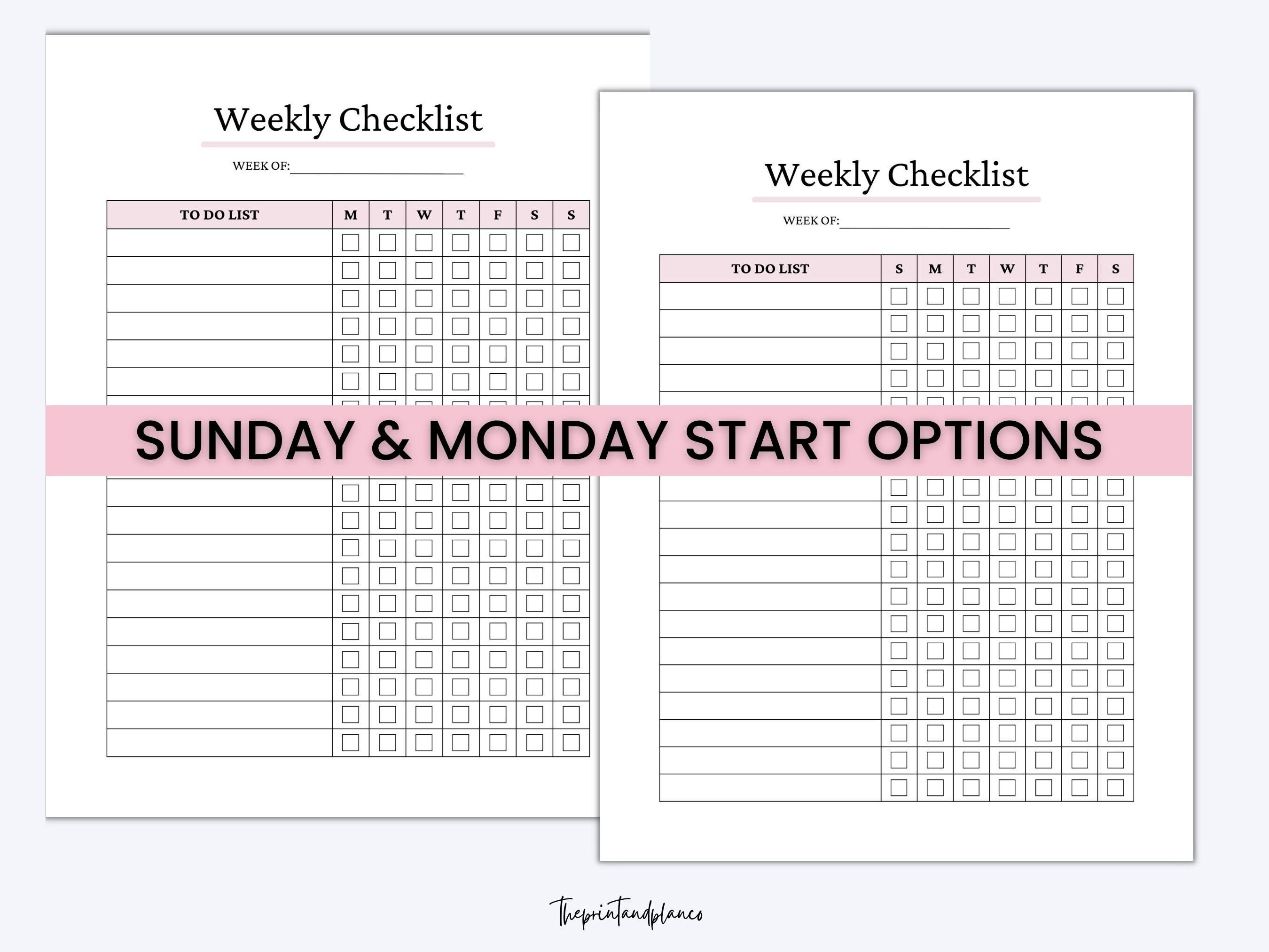 Weekly Checklist, Weekly Checklist Printable, Weekly Planner, to Do ...