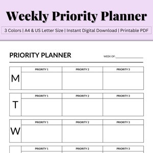 Priority Planner, Weekly Planner, Task Tracker, to Do List Printable ...