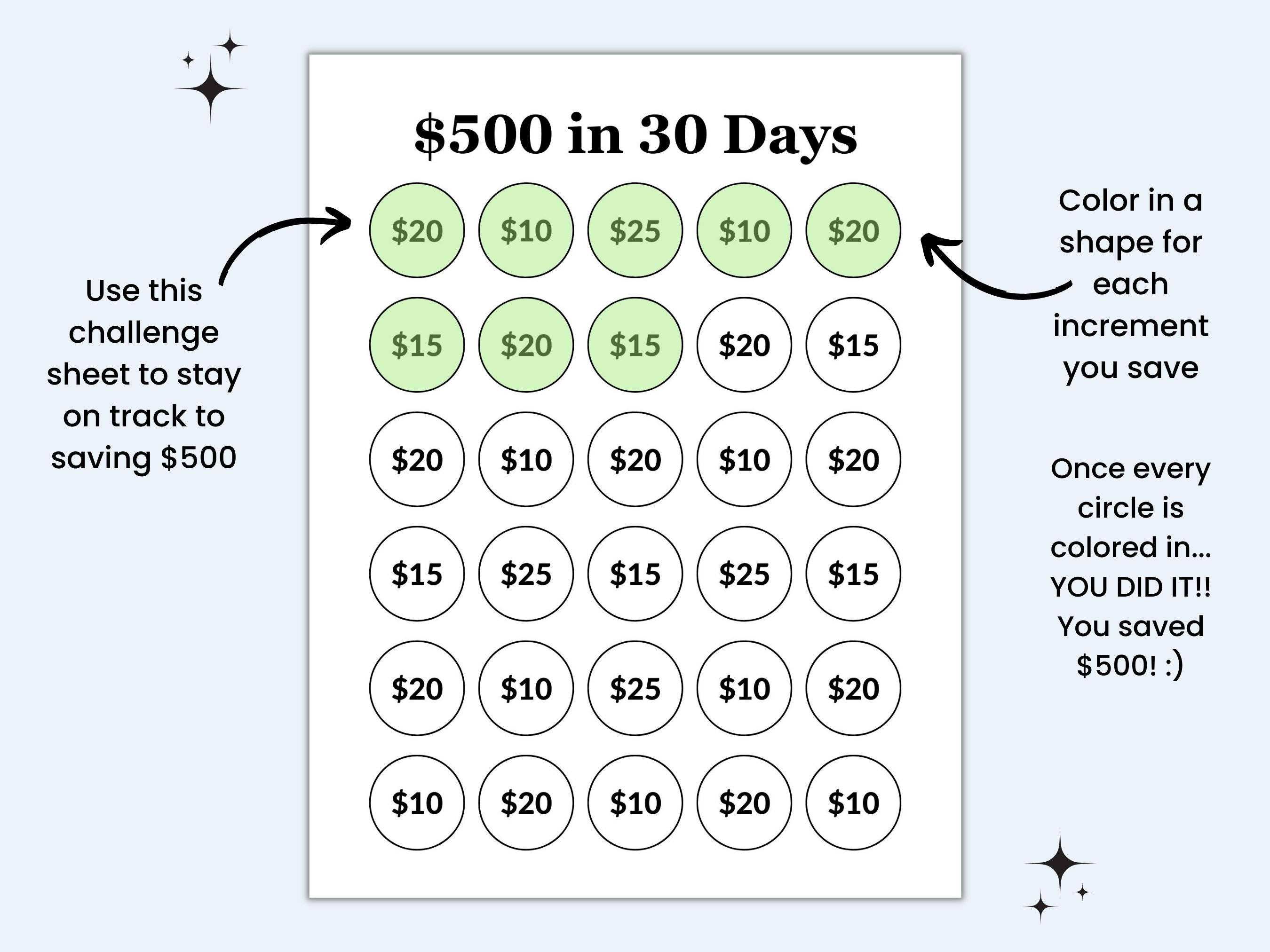 500 Savings Challenge, 500 in a Month, Savings Tracker Printable, 500 ...