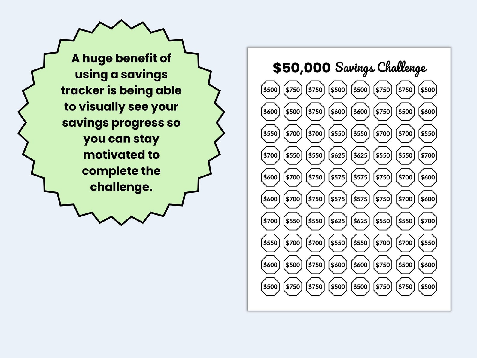 50000 Savings Challenge, Savings Tracker Template, 50k Savings Tracker ...