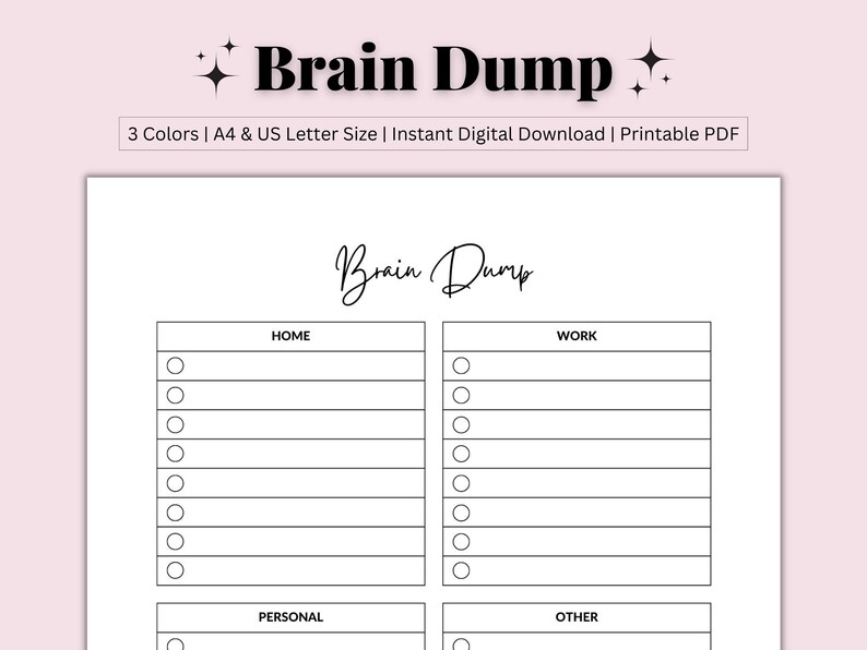 Brain Dump Template, Brain Dump, to Do List Printable, Daily to Do List ...
