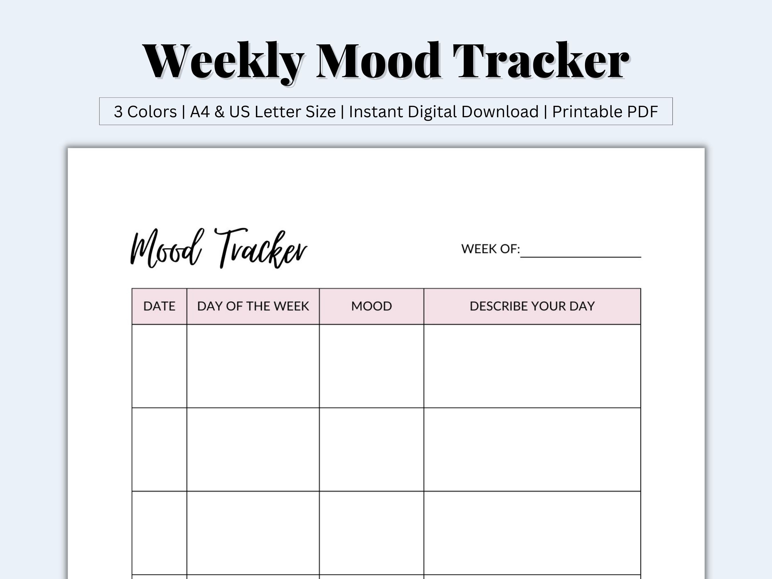 Printable Mood Tracker, Mood Tracker Template, Mood Habit Tracker, Mood ...