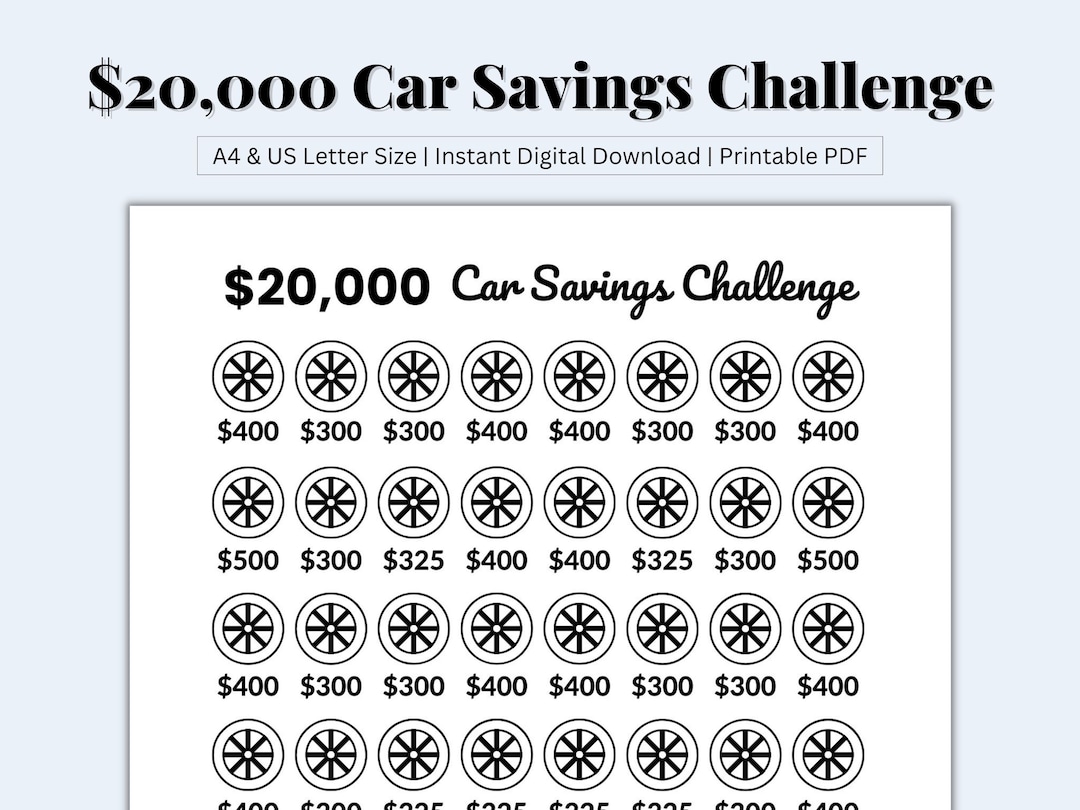 Car Savings Challenge, 20k Savings Challenge, Car Savings Tracker, Car ...