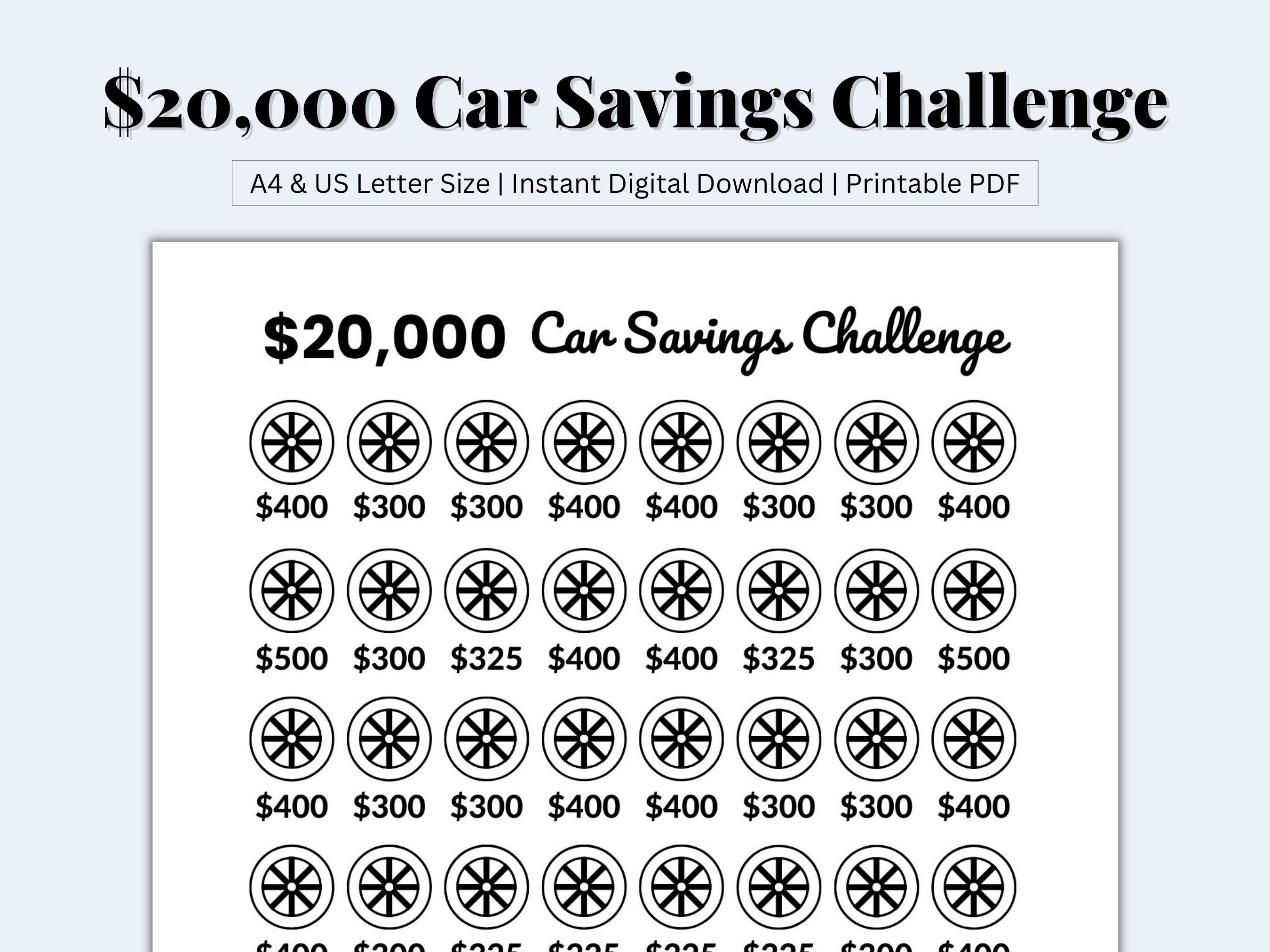 Car Savings Challenge, 20k Savings Challenge, Car Savings Tracker, Car ...