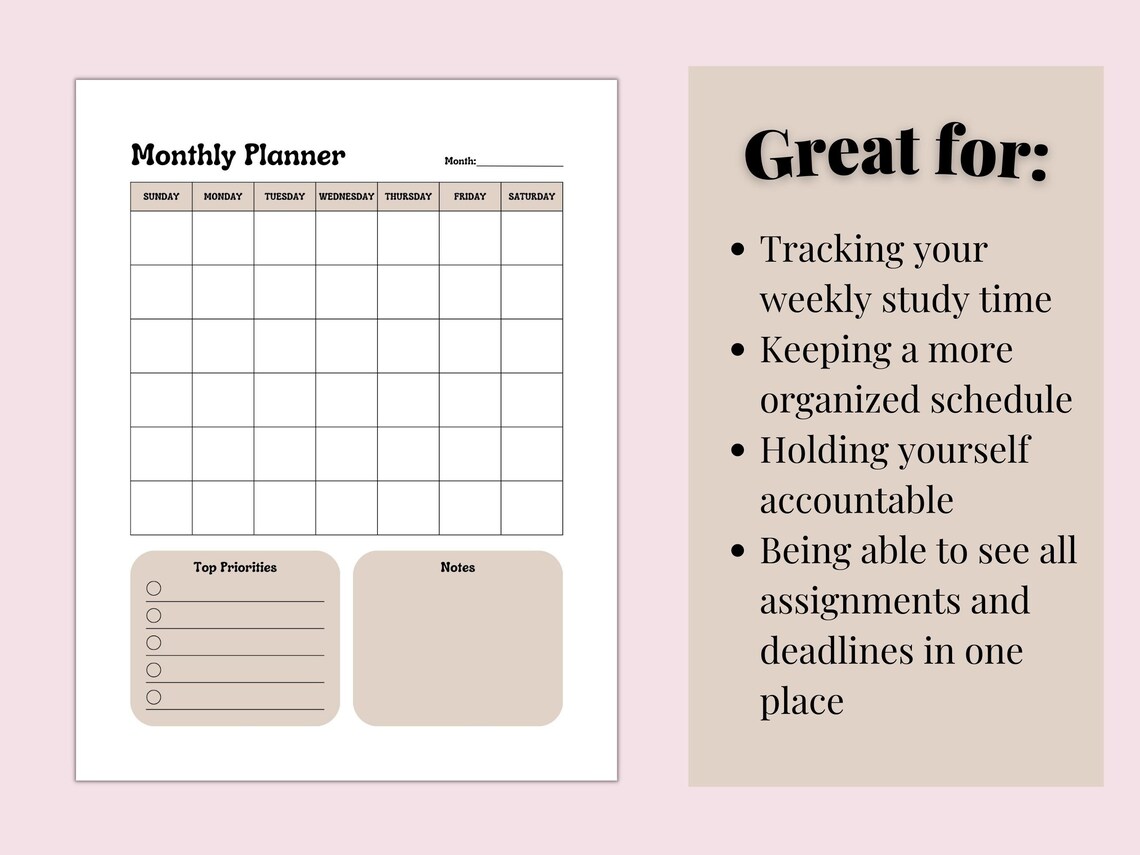 Monthly Planner Printable, Monthly Overview Template, Monthly Agenda ...