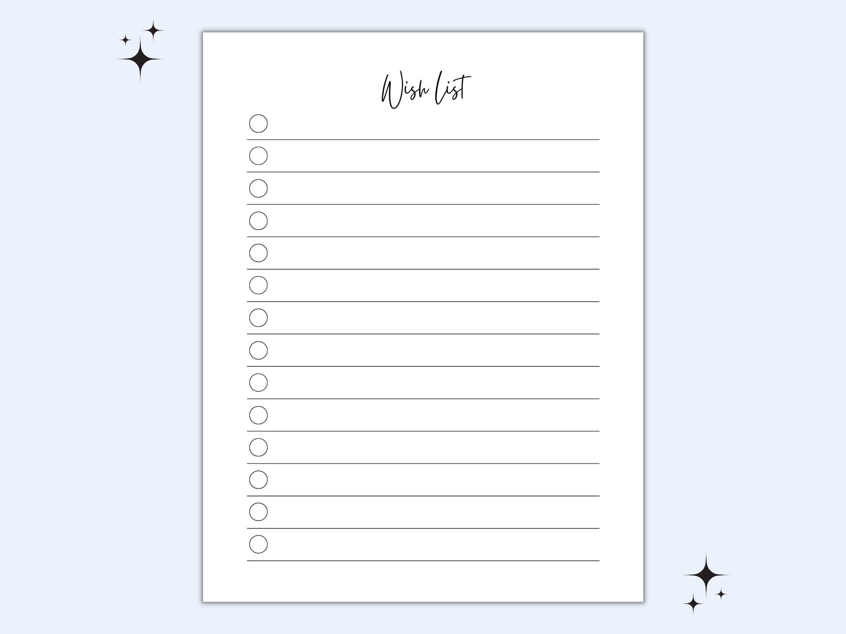 Wish List Template Printable, Birthday Wish List, Shopping List, Things ...